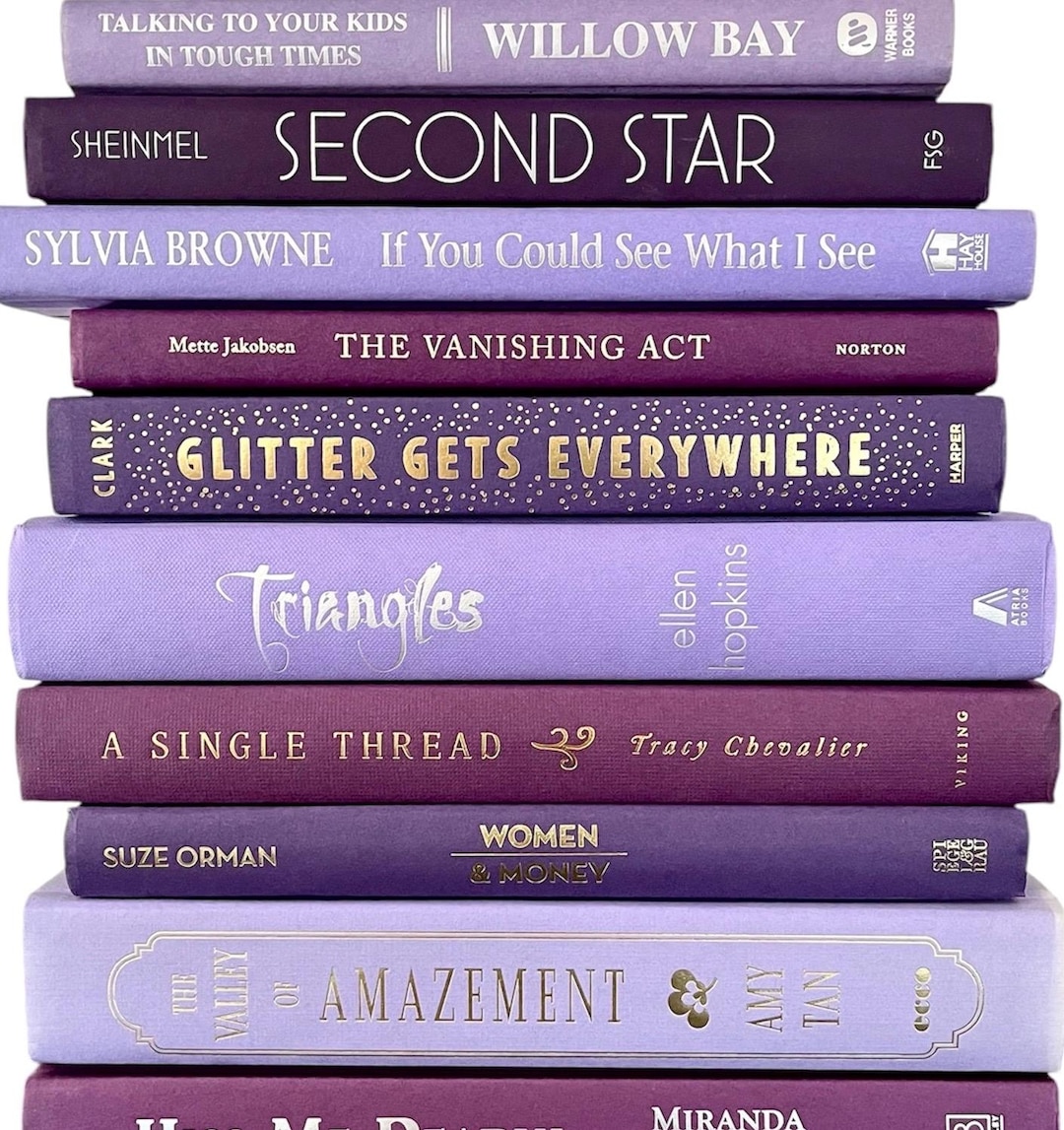 Purple Bookshelf Decor Book, Lavender Book Home Decor, Decorative Books ...