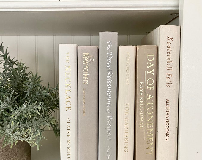 Grey Blue White Book Stack, White and Light Gray Book Decor, Decorative ...