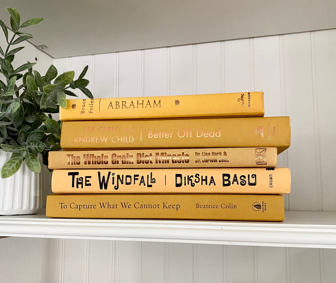 Bundle of Yellow Books, Marigold Decor, Decorative Books, Bookshelf ...