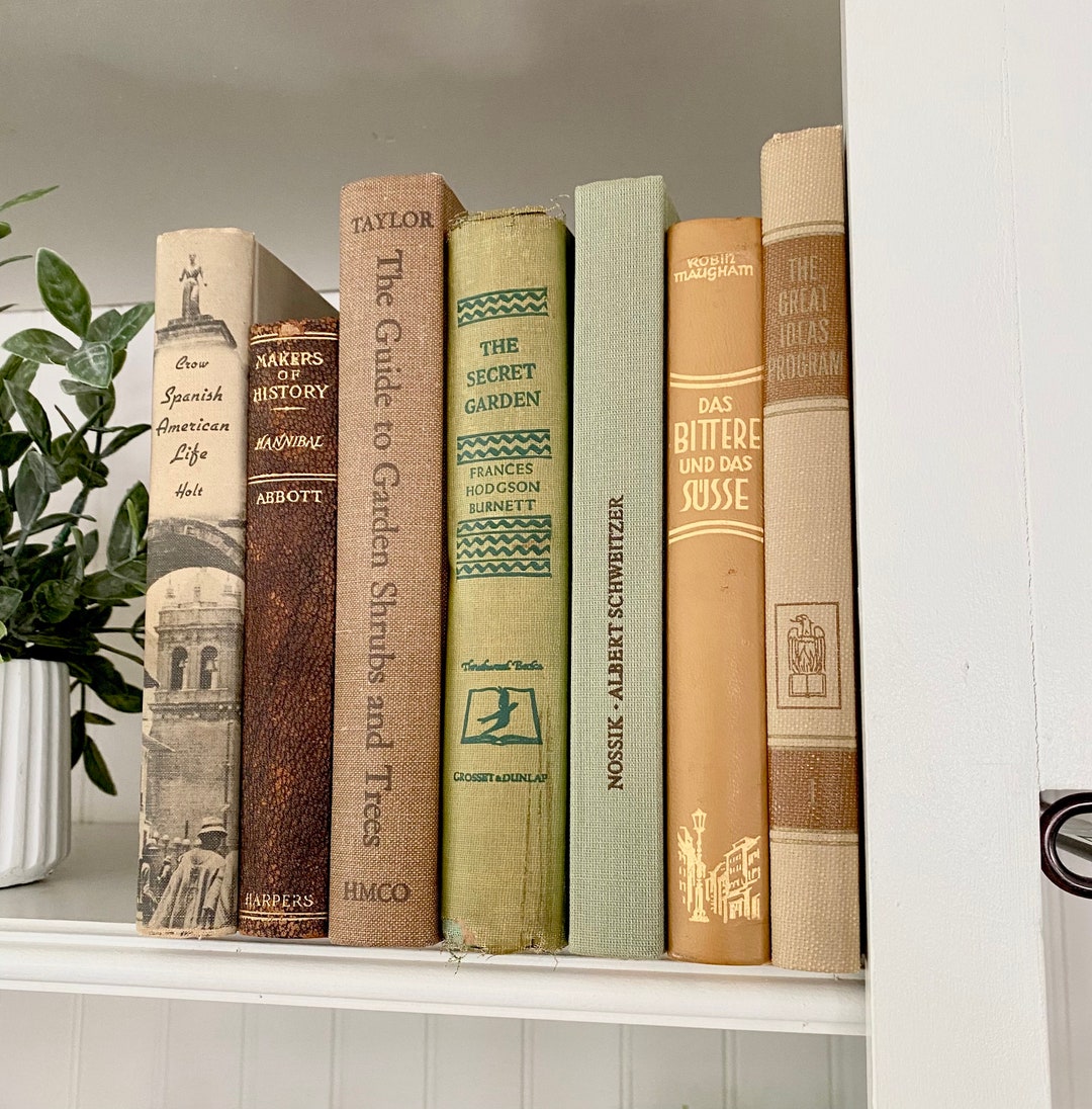 Real Vintage Book, Shades of Earth Tone Book, Bookshelf Decor, Vintage ...