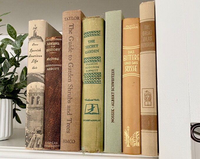 Real Vintage Book, Shades of Earth Tone Book, Bookshelf Decor, Vintage ...