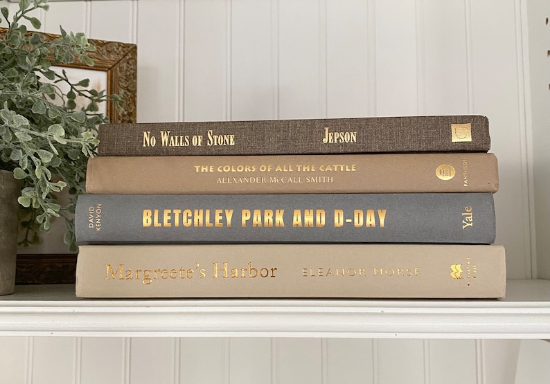 Neutral Book Decor, Dark Tone Books for Bookshelf Styling, Shades of ...