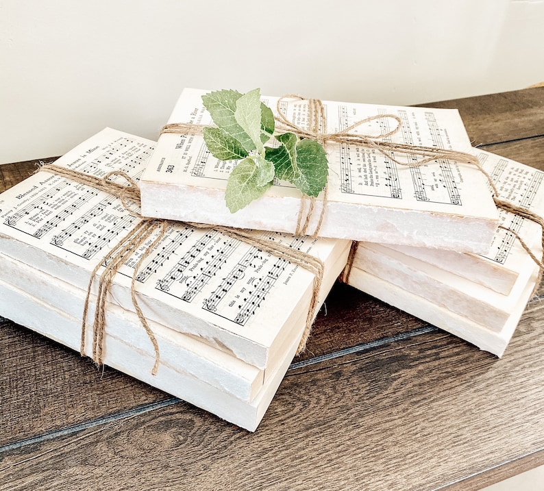 Vintage Hymn Book Stack: Rustic Bookshelf Decor, Hymn on Top Page of ...