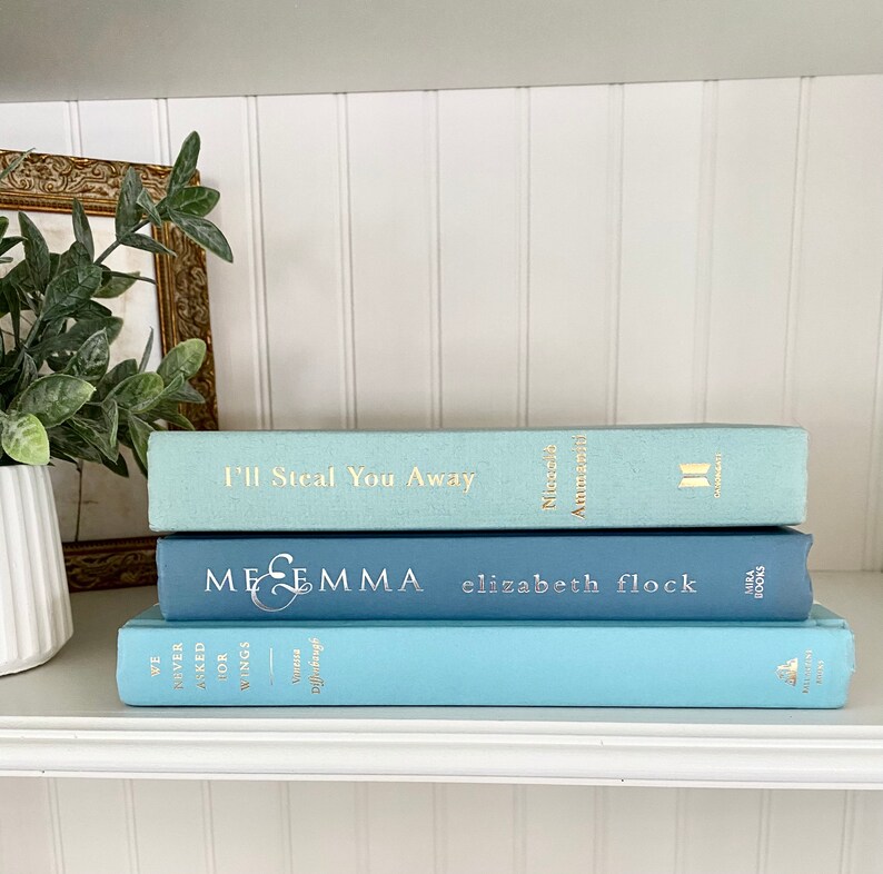 Beachy Blue Bookshelf Decor: Shades of Blue Books for Home Office ...
