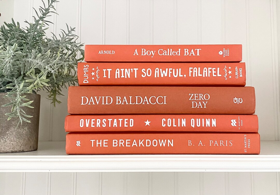 Bundle of Orange Books, Display Book, Decorative Books, Bookshelf Decor ...