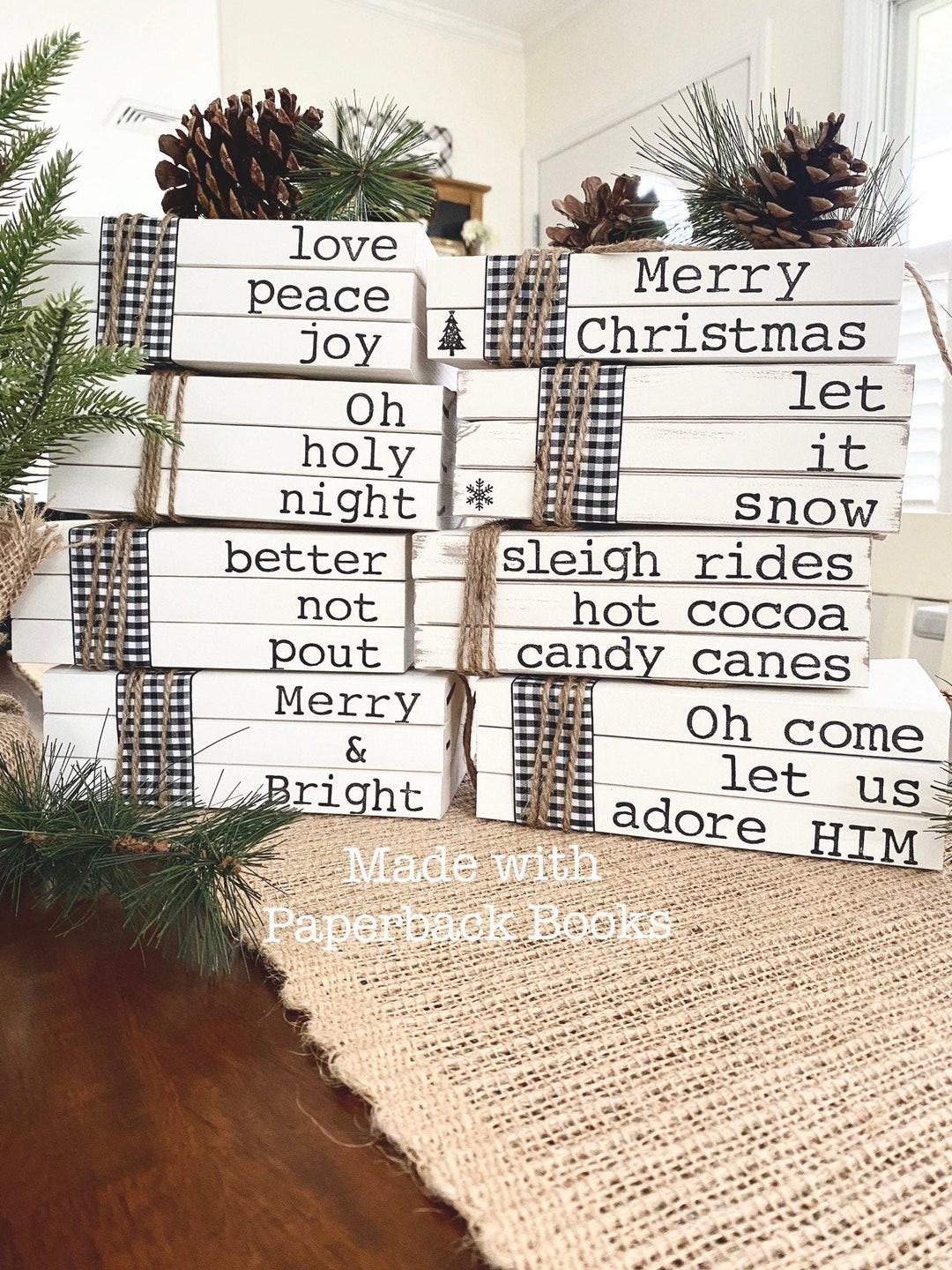 Stamped Christmas Book Decor: Personalized Holiday Bookshelf Decor - Etsy