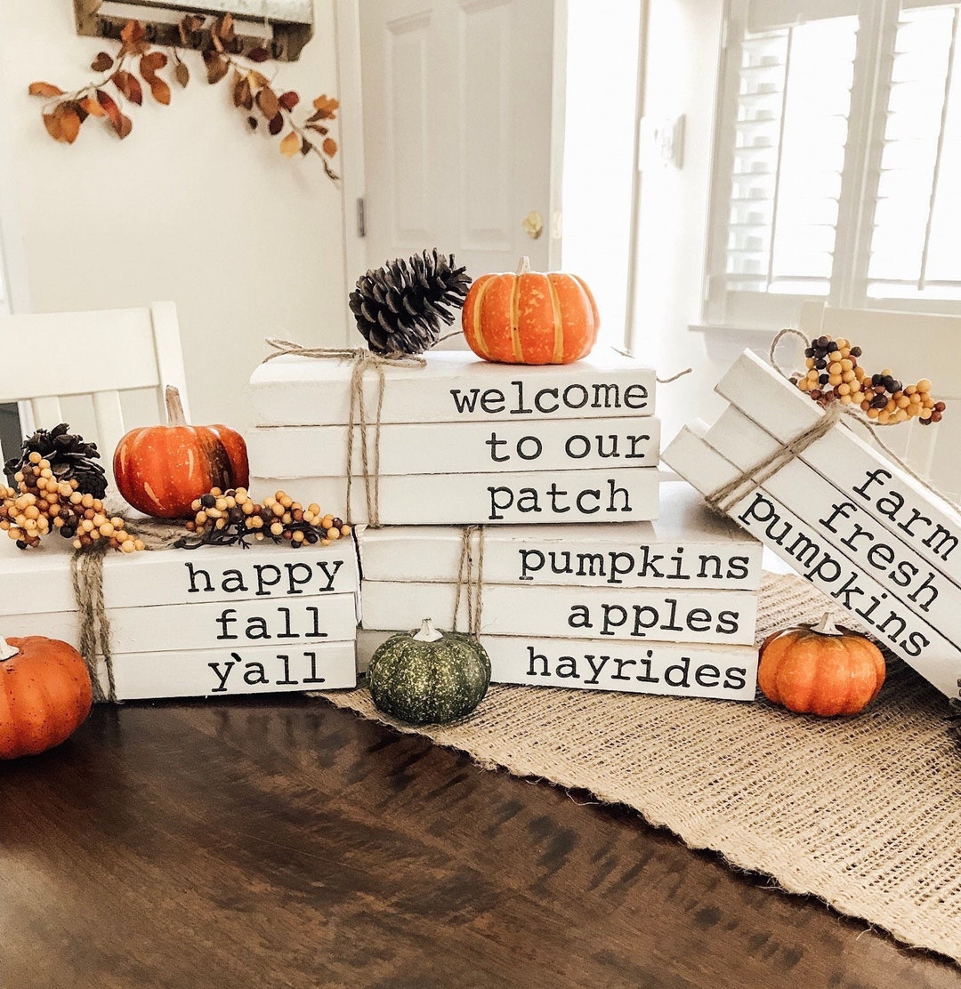 Fall Decor/book Stack/book Bundle/stamped Books/farmhouse Books/painted ...