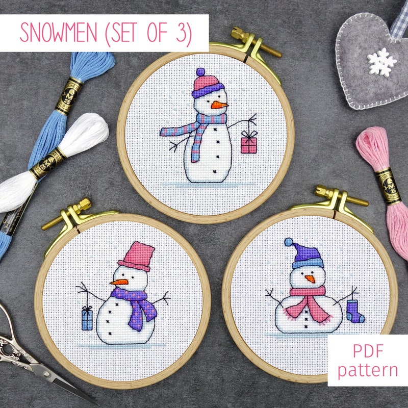 Snowmen Cross Stitch - Etsy