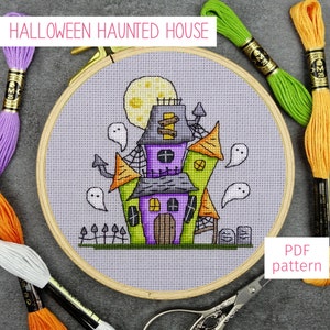Halloween House Cross Stitch Pattern, Spooky Cross Stitch Pattern, Small Halloween Cross Stitch ...