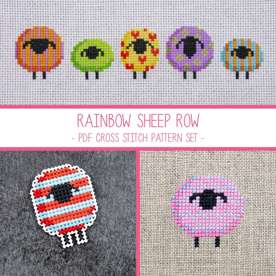 Cute Rainbow Sheep Cross Stitch PDF Pattern Set, Quick and Easy Mini ...