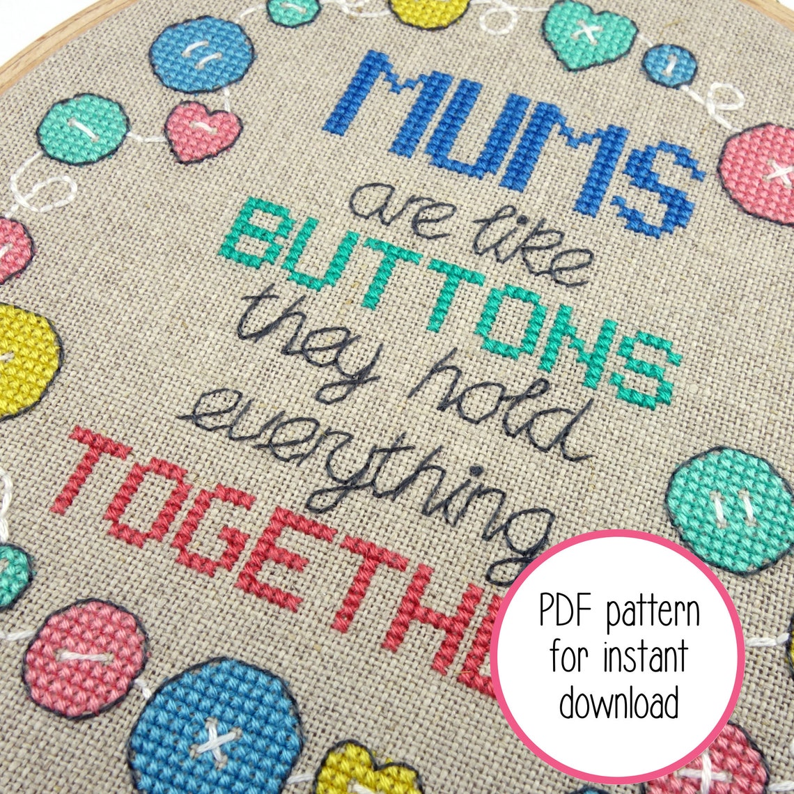 Mums Are Like Buttons Quote Cross Stitch Pattern Modern - Etsy UK