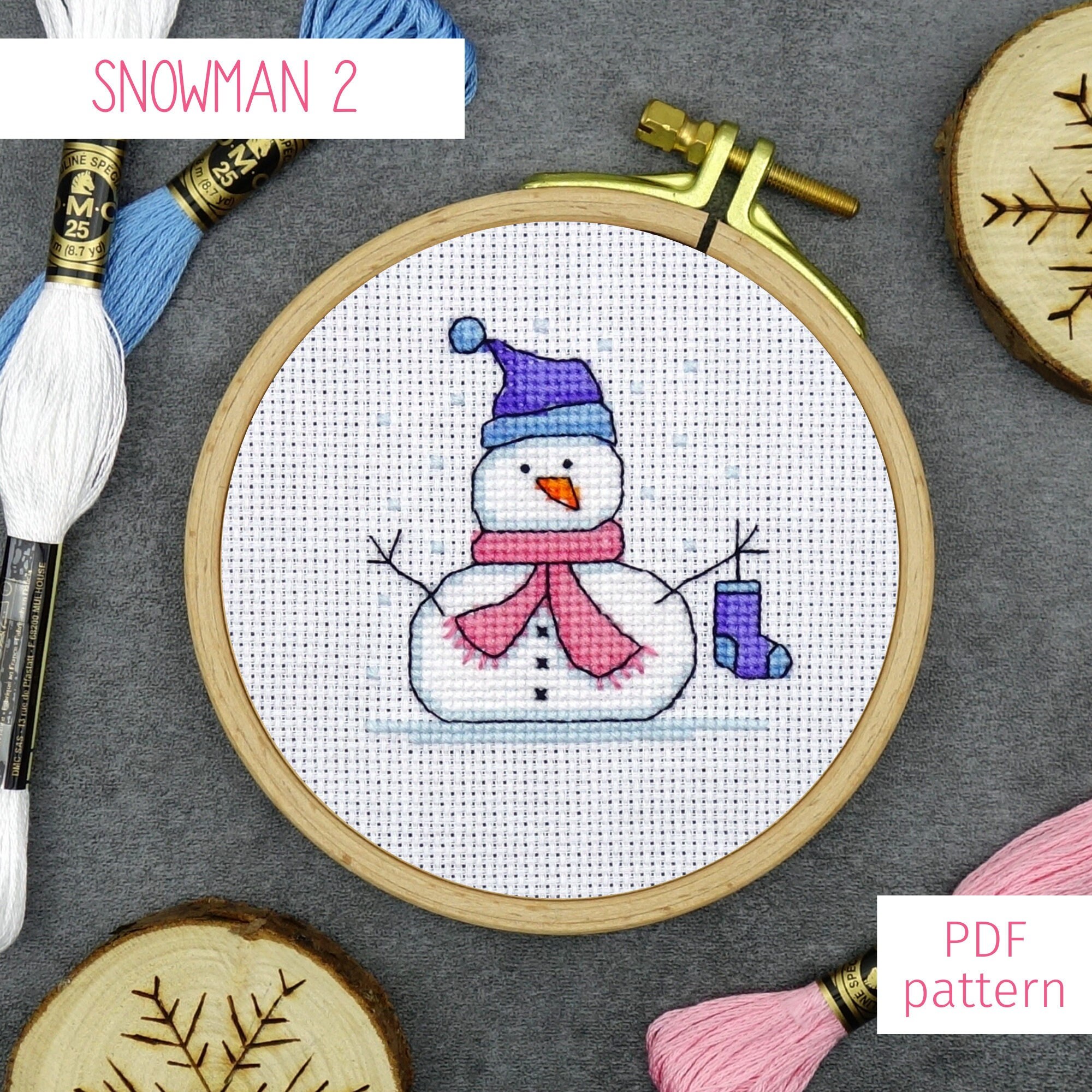 Snowman 2 Cross Stitch Pattern Christmas Mini Cross Stitch | Etsy