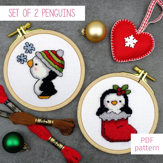 Set of 2 Cute Penguins Cross Stitch Patterns Penguin in - Etsy