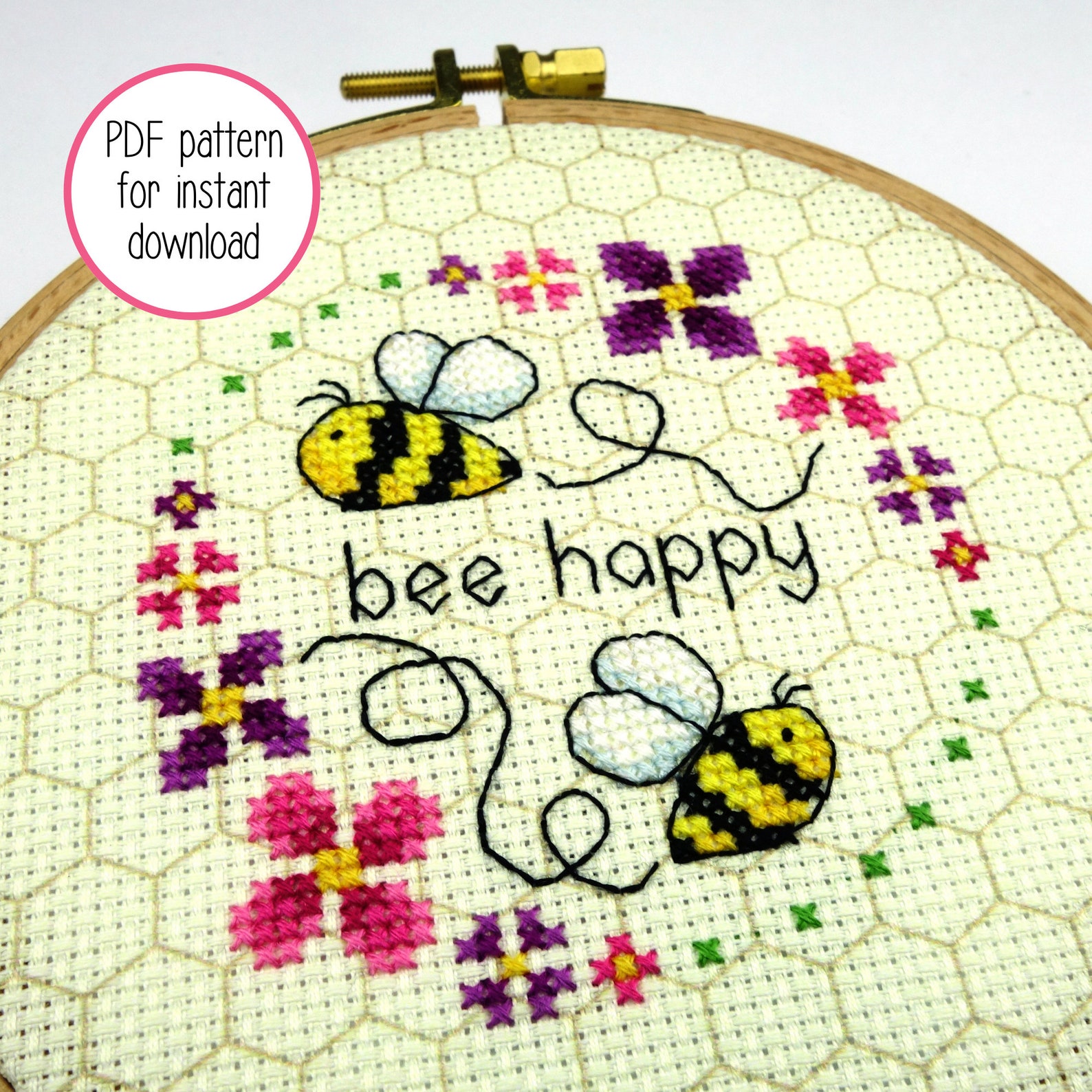 Cute Bee Happy Cross Stitch Pattern Easy Mini Cross Stitch - Etsy