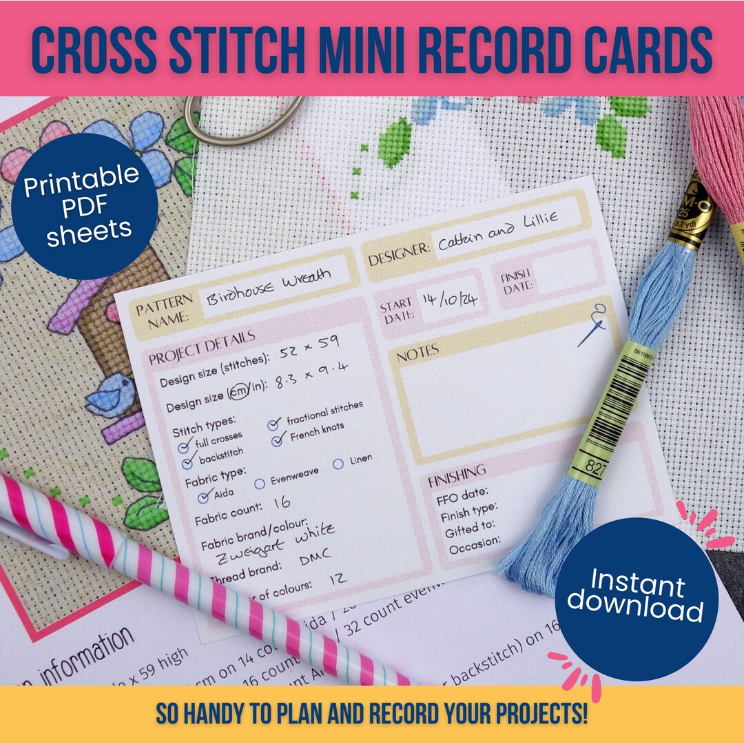 Cross Stitch Project Record Mini Cards, Cross Stitch Journal Planner ...