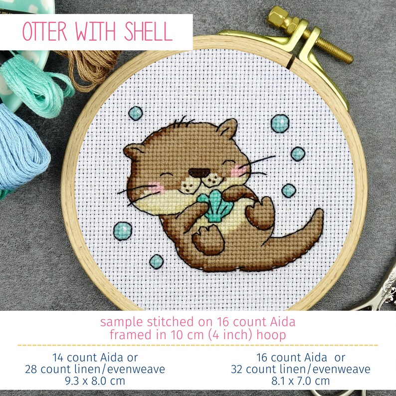 Otter With Shell Cross Stitch Pattern Cute Otter Mini Cross - Etsy