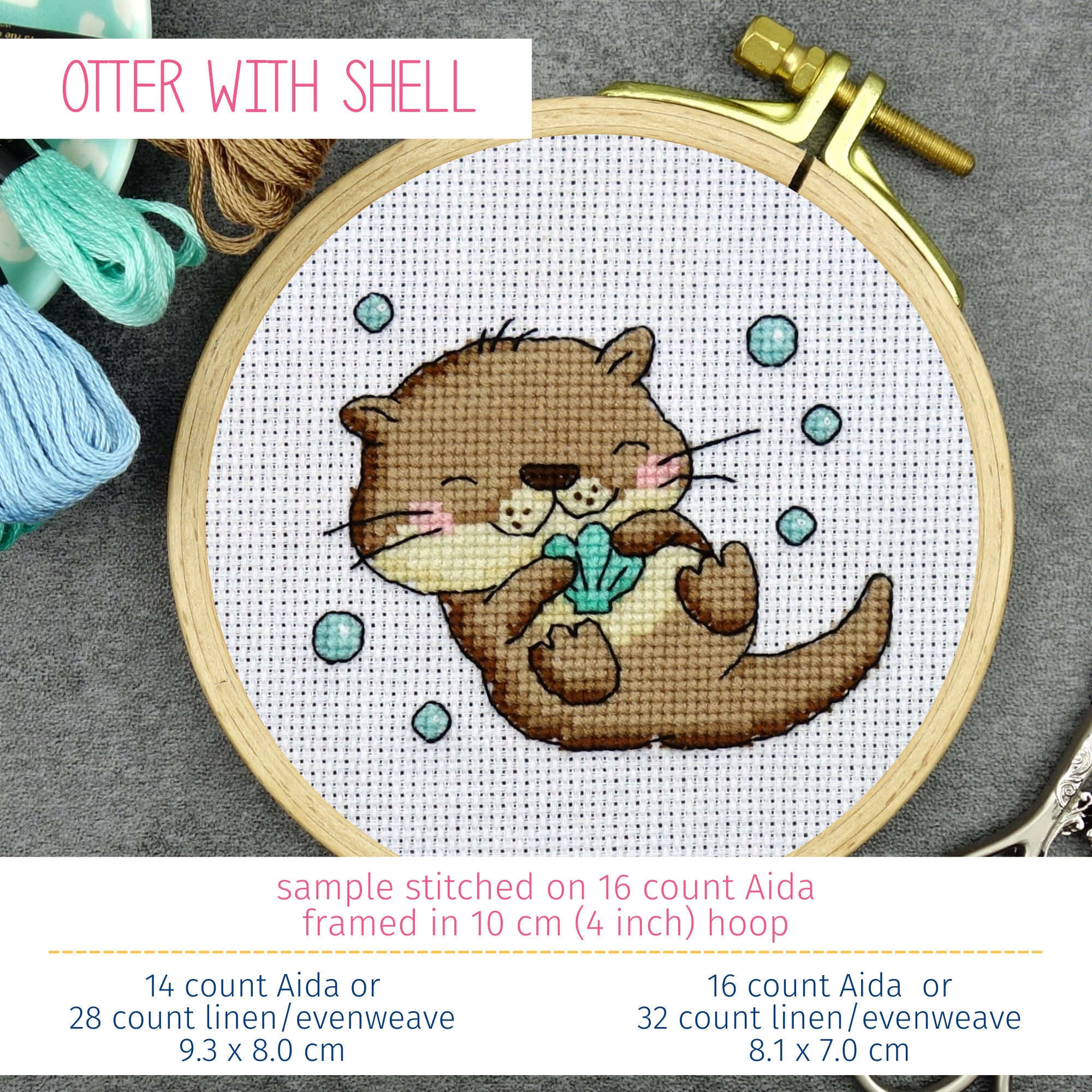 Otter With Shell Cross Stitch Pattern Cute Otter Mini Cross - Etsy