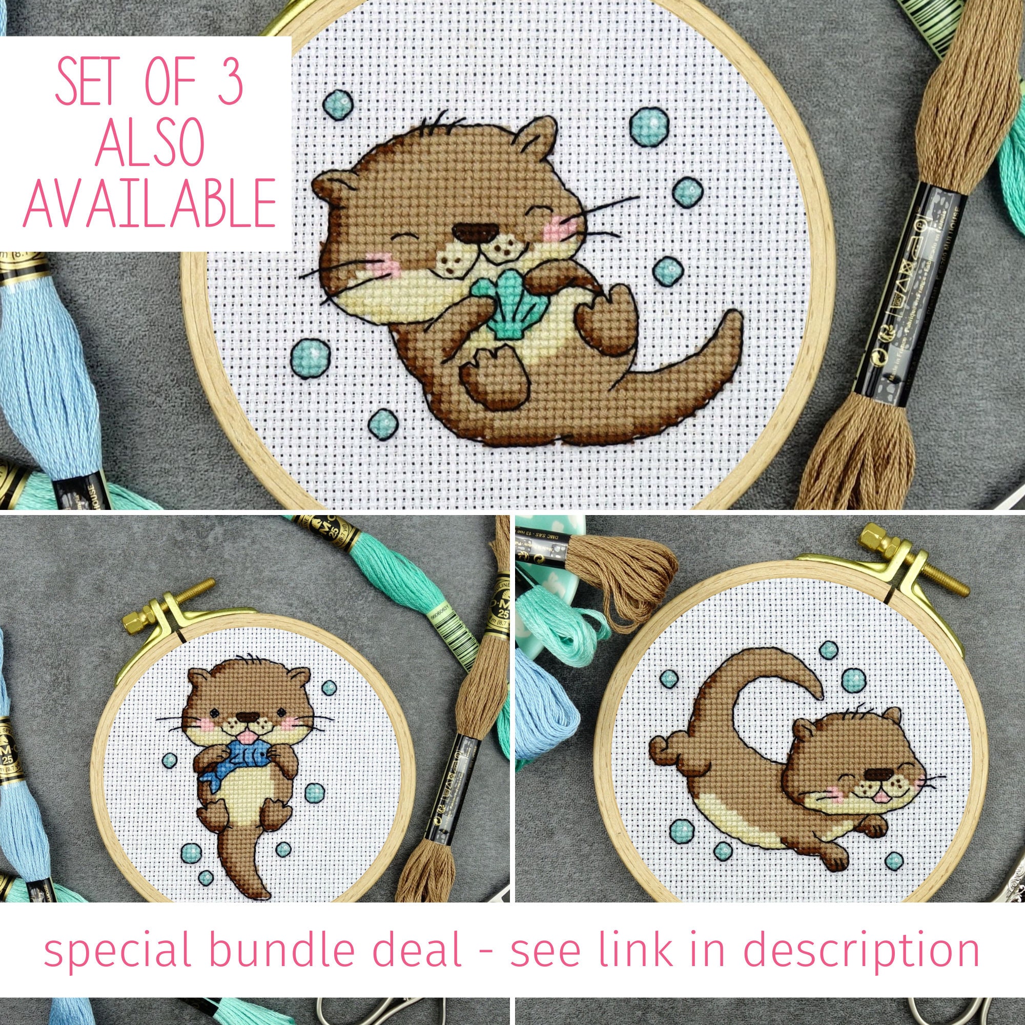 Otter With Fish Cross Stitch Pattern Cute Otter Mini Cross - Etsy UK