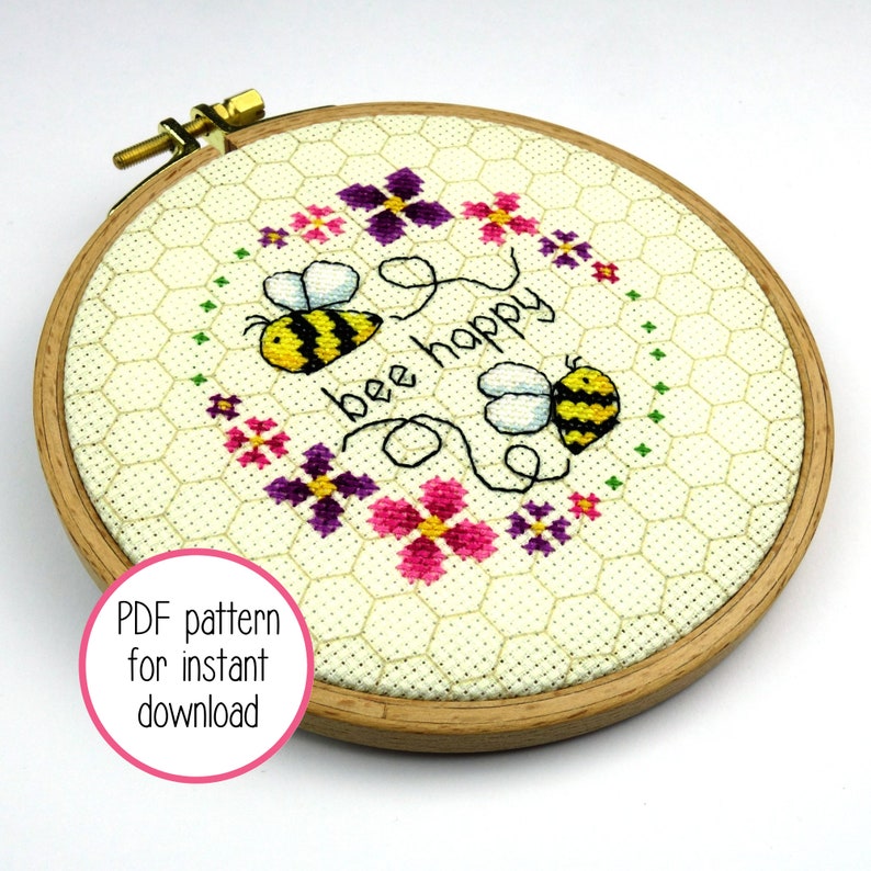 Cute Bee Happy Cross Stitch Pattern Easy Mini Cross Stitch - Etsy UK