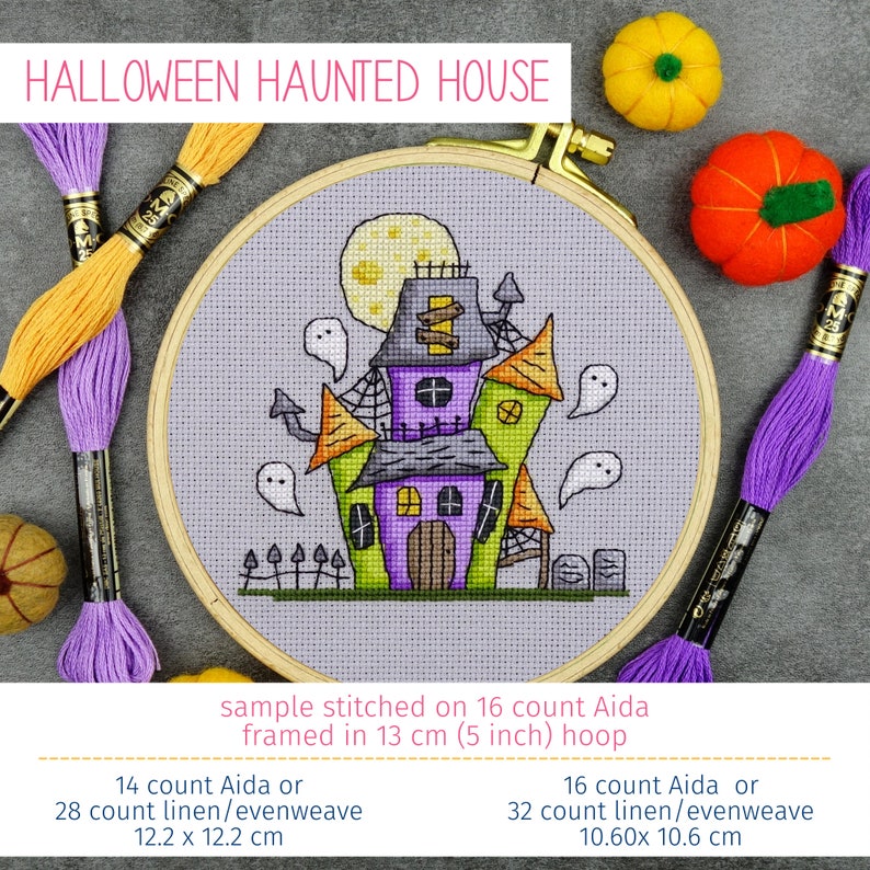 Halloween House Cross Stitch Pattern, Spooky Cross Stitch Pattern, Small Halloween Cross Stitch ...