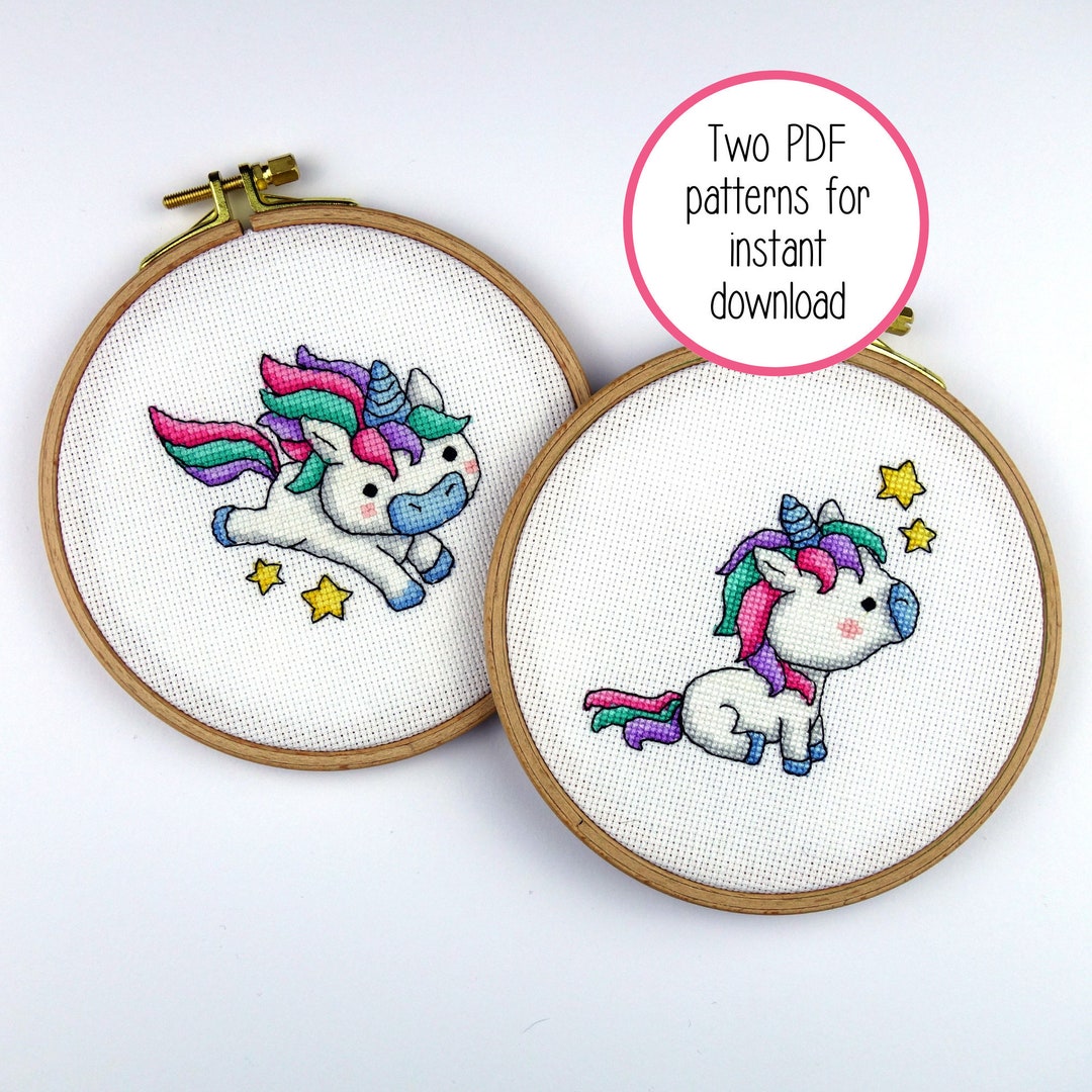 Set of 2 Cute Unicorn Cross Stitch Patterns | Pair of Magical Unicorns ...
