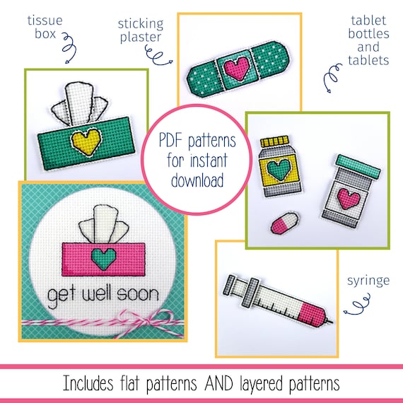Get Well Soon Cross Stitch Pattern for Plaster Tissue Box - Etsy UK