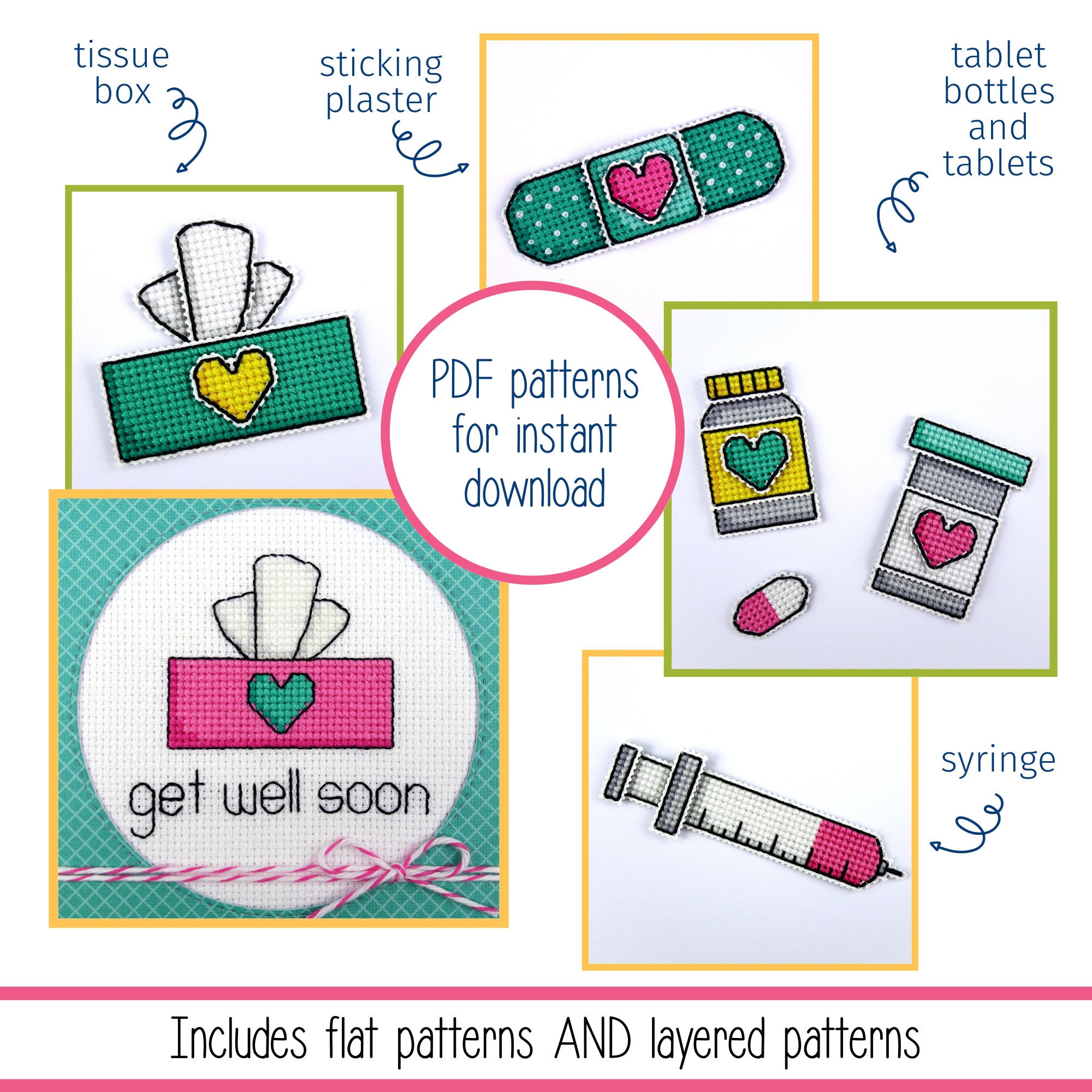 Get Well Soon Cross Stitch Pattern for Plaster Tissue Box - Etsy UK