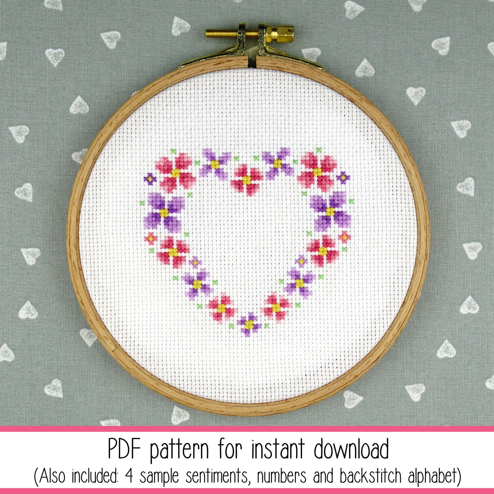 Small Floral Heart Wreath Cross Stitch Pattern With Four - Etsy