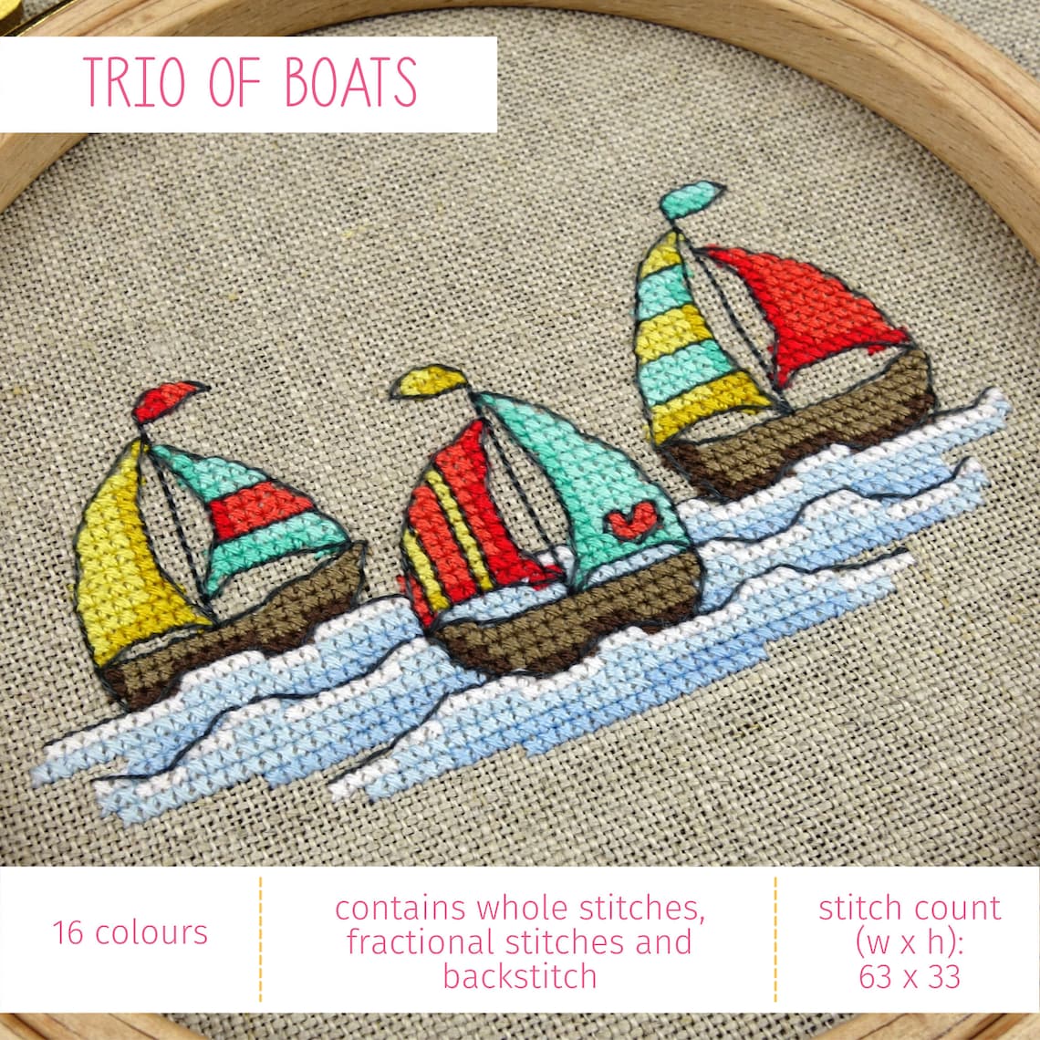 Trio of Boats Cross Stitch Pattern Colourful Mini Cross - Etsy UK
