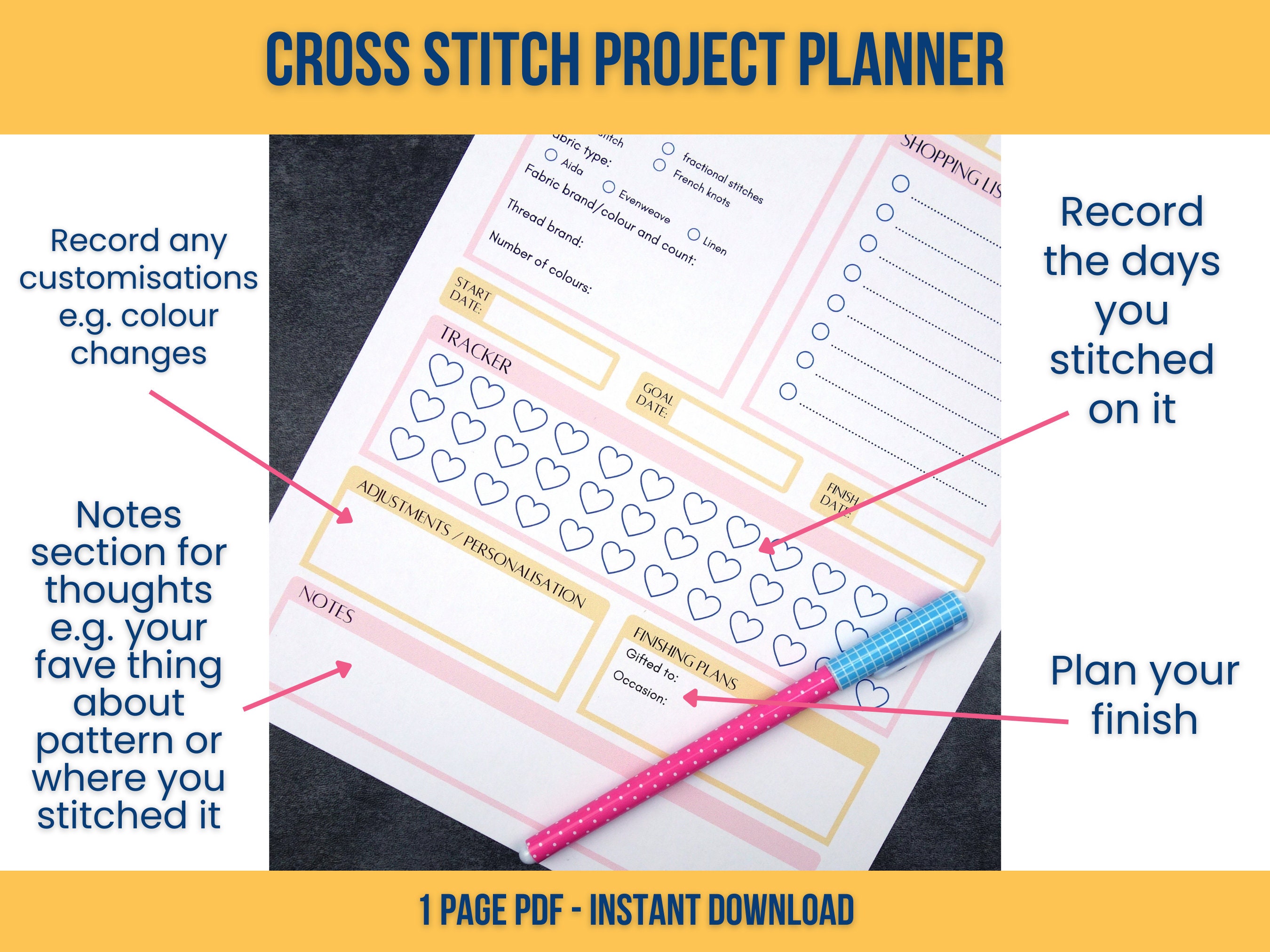 Cross Stitch Planner Sheet Bundle: Project Planner + Log, SAL Planner ...