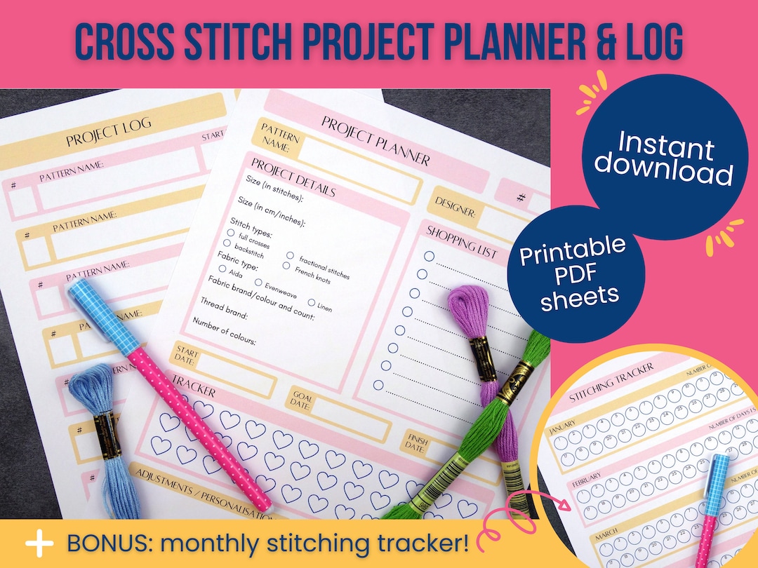 Cross Stitch Project Planner & Log Plus Monthly Stitching Tracker ...