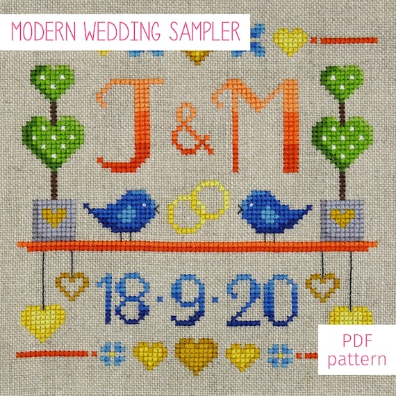 Modern Wedding Cross Stitch Pattern Cross Stitch Wedding - Etsy