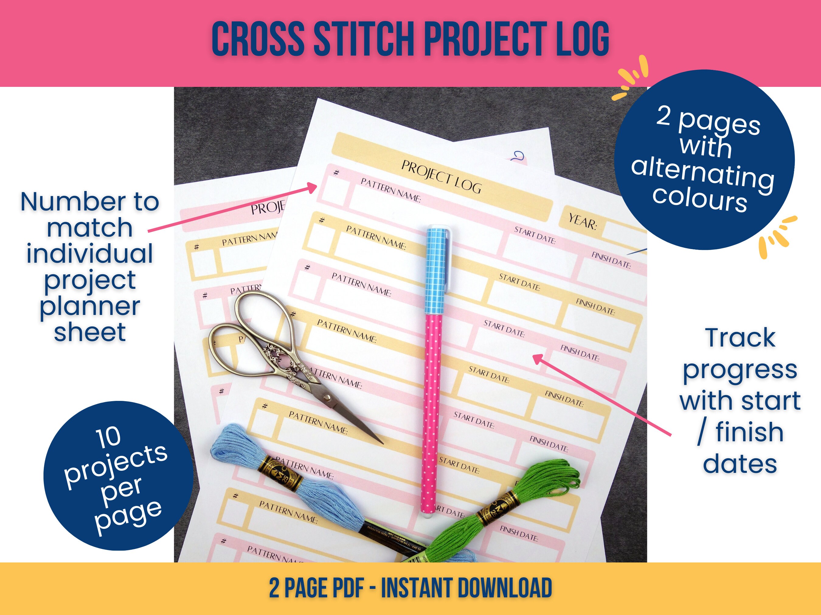 Cross Stitch Planner Sheet Bundle: Project Planner + Log, SAL Planner ...