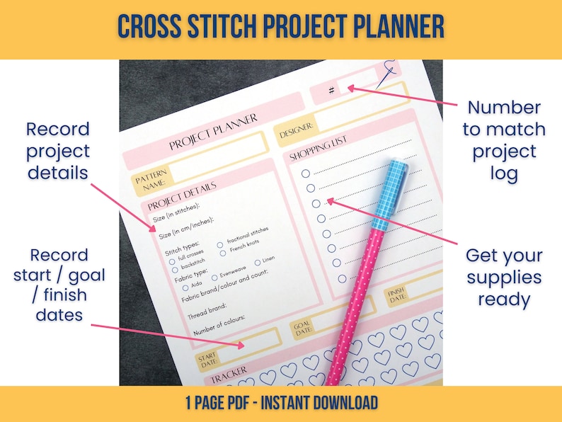 Cross Stitch Planner Sheet Bundle: Project Planner + Log, SAL Planner ...
