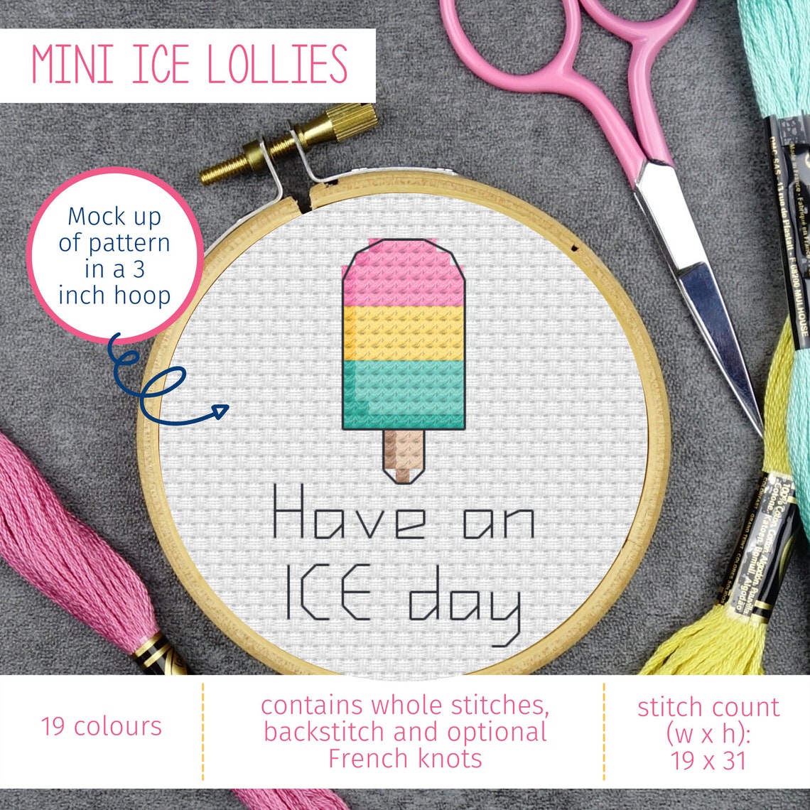 Mini Ice Lollies Cross Stitch Pattern Set | Cute Ice Cream Cross Stitch ...
