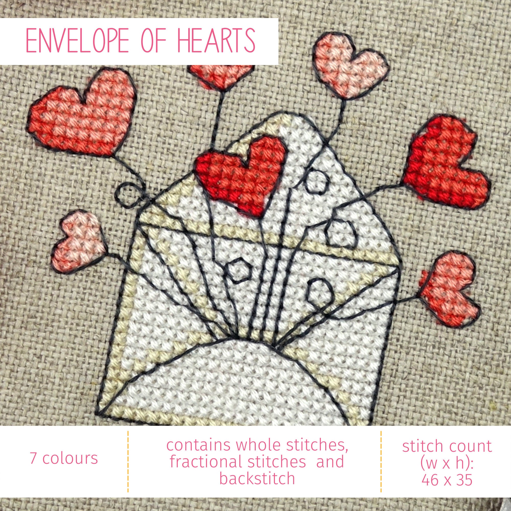 Mini Envelope of Hearts Cross Stitch Pattern for Valentines Day ...