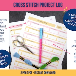 Cross Stitch Project Log, Project Planner Sheet, Cross Stitch Journal ...