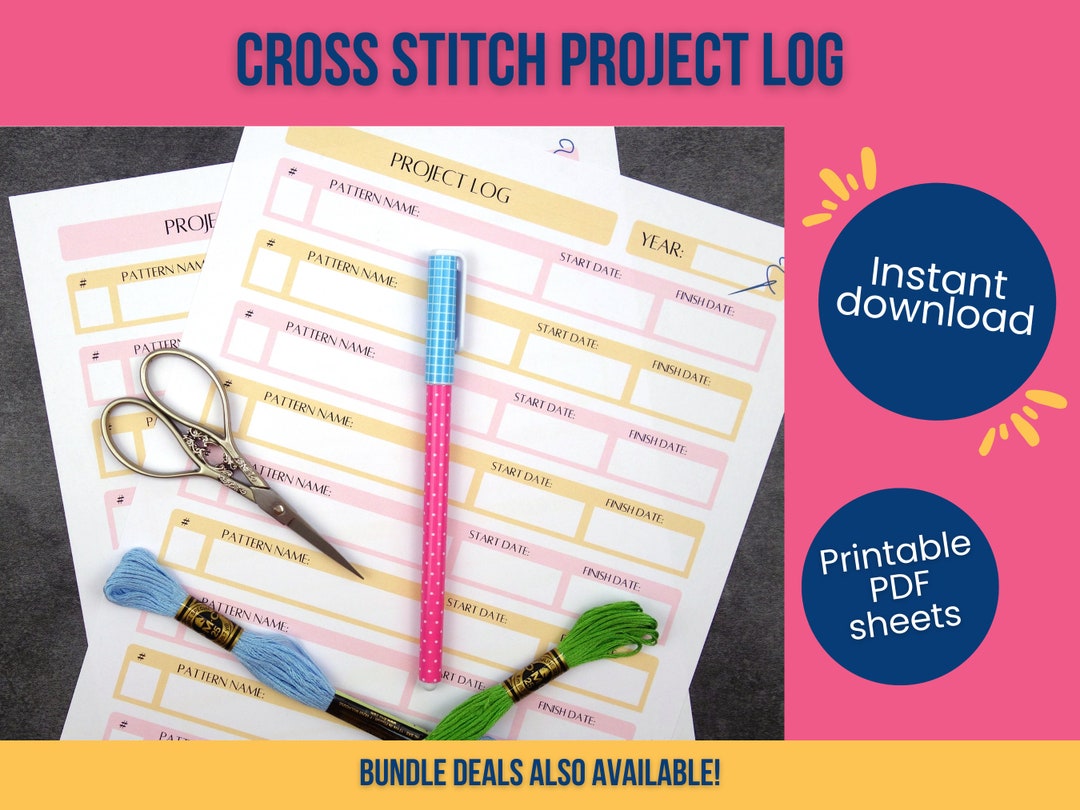 Cross Stitch Project Log, Project Planner Sheet, Cross Stitch Journal ...