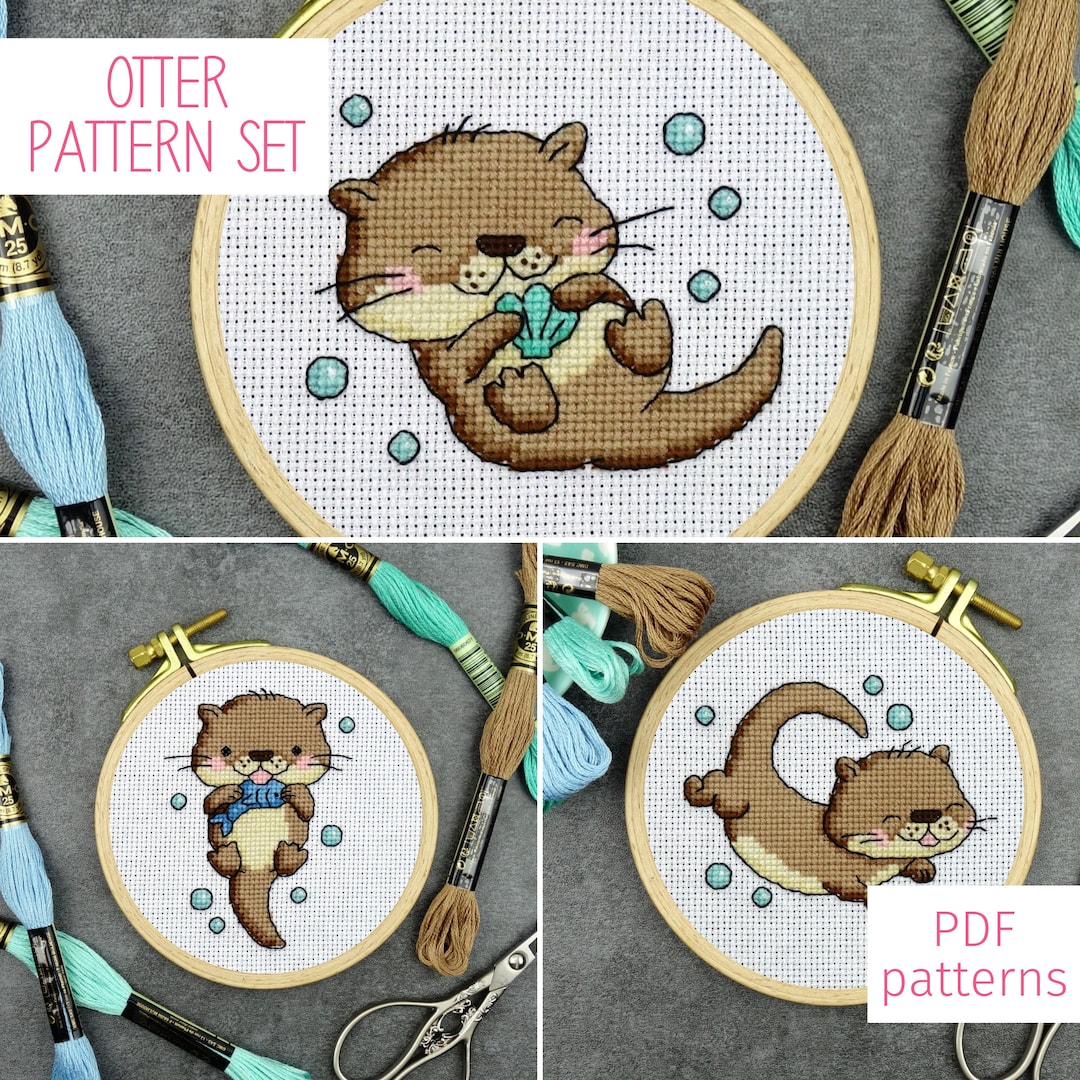 Bundle of Otter Cross Stitch Patterns (3 Patterns) | Cute Otter Mini ...