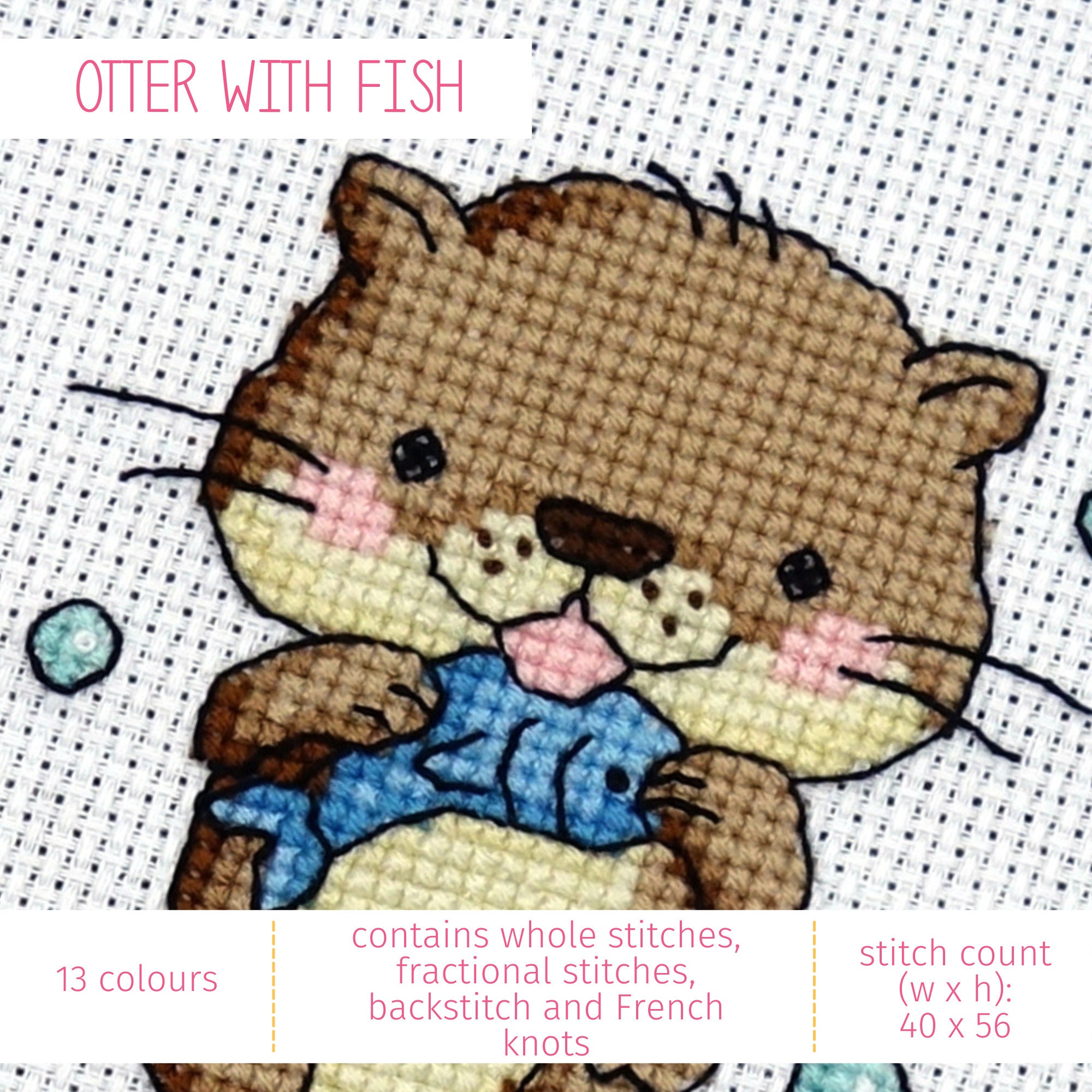 Otter With Fish Cross Stitch Pattern Cute Otter Mini Cross - Etsy UK