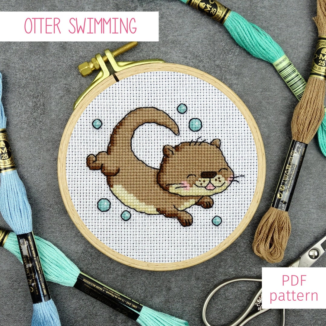 Swimming Otter Cross Stitch Pattern | Cute Otter Mini Cross Stitch PDF ...