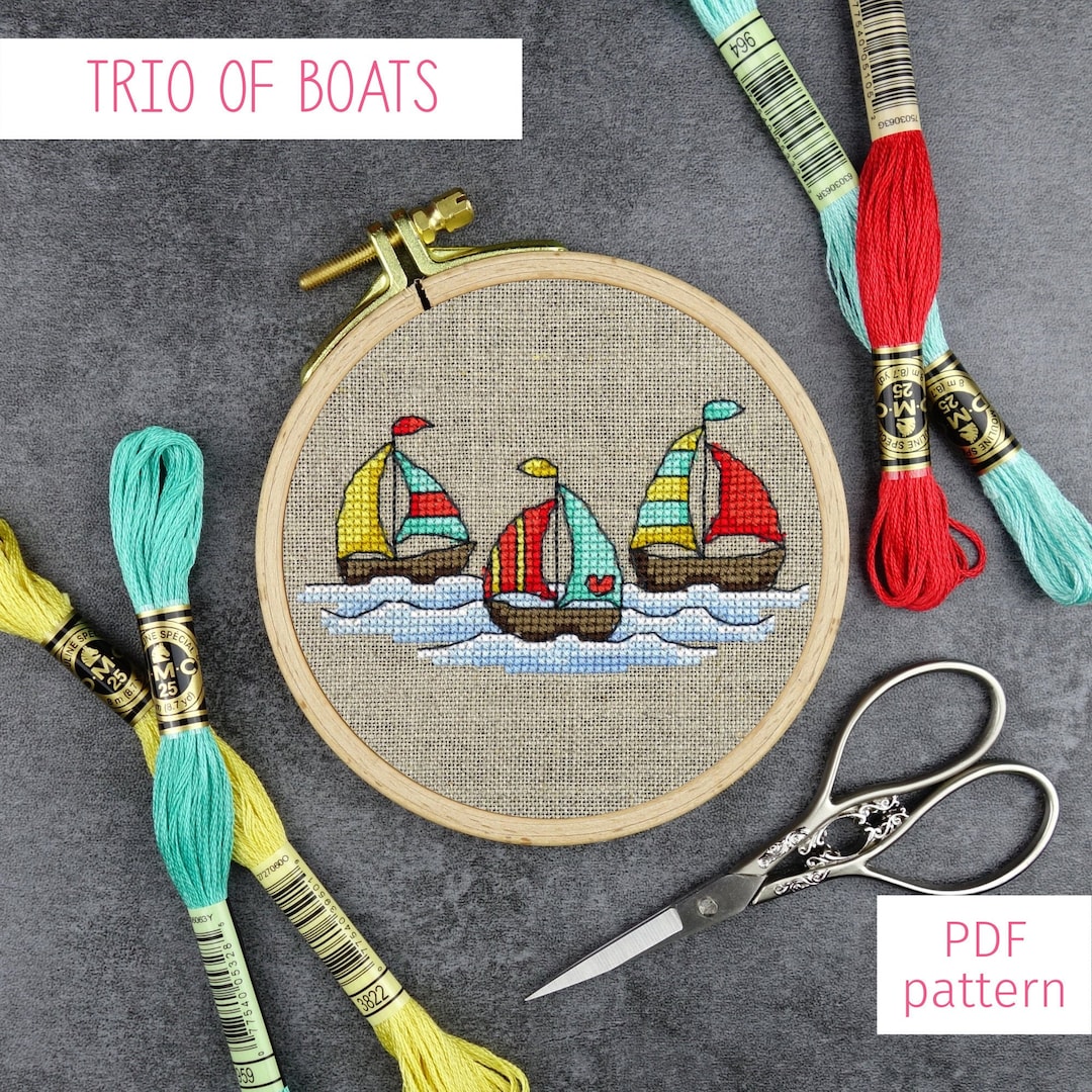 Trio of Boats Cross Stitch Pattern | Colourful Mini Cross Stitch PDF ...