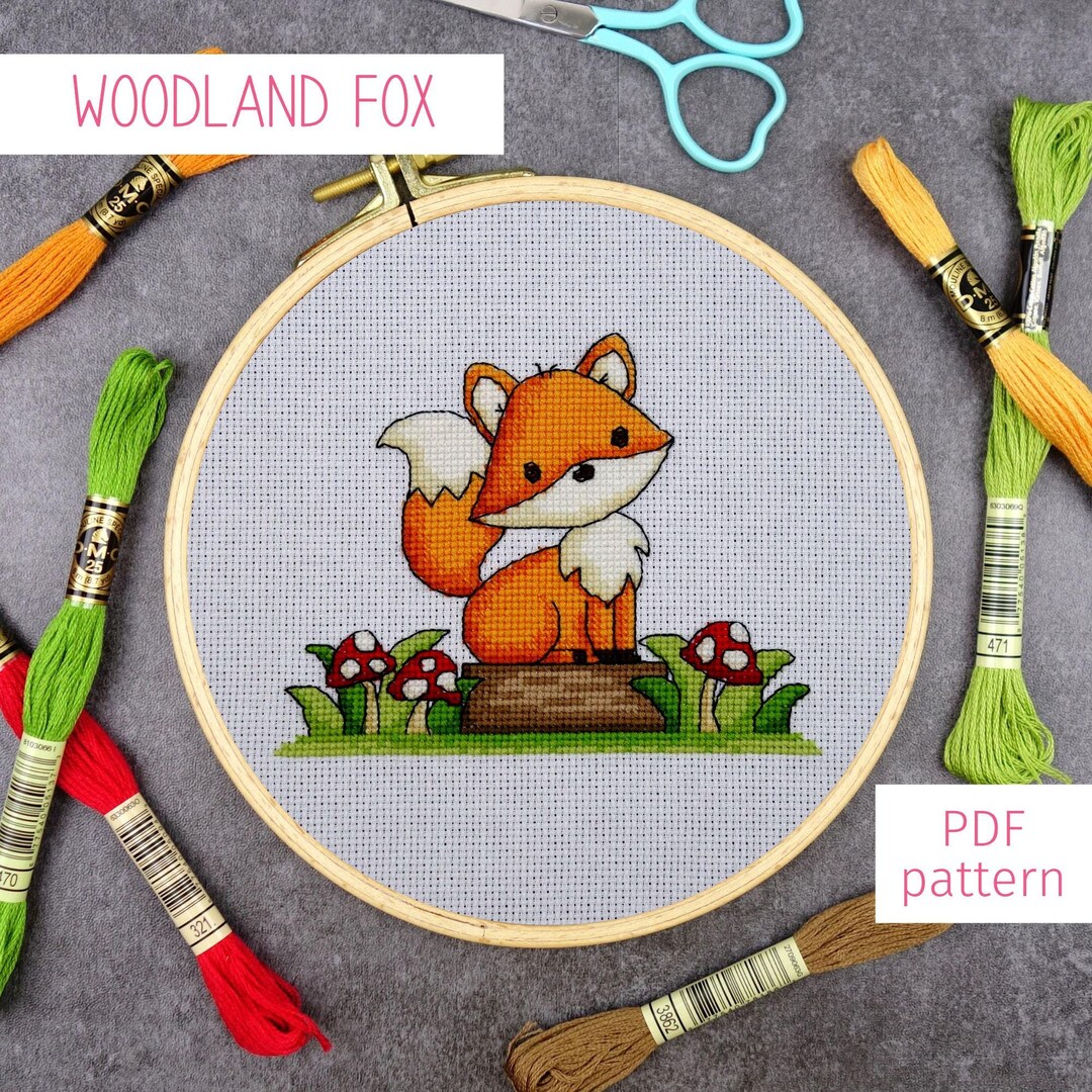 Cute Fox Cross Stitch PDF Pattern, Woodland Fox Counted Cross Stitch ...