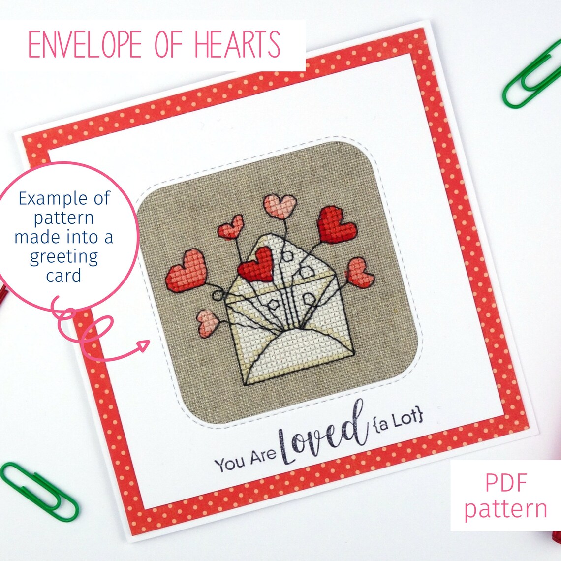 Mini Envelope of Hearts Cross Stitch Pattern for Valentines | Etsy