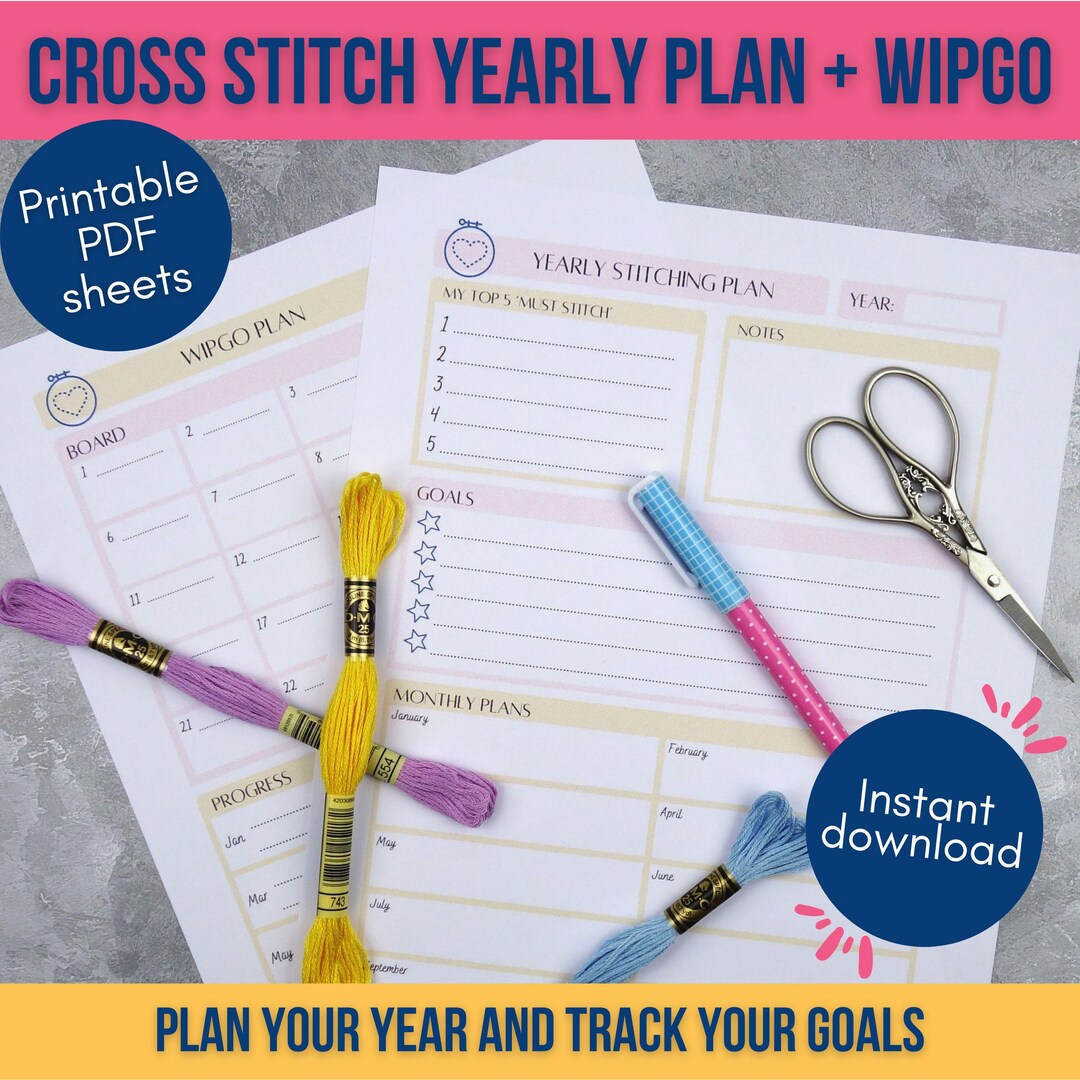 Yearly Cross Stitch & WIPGO Planner (printable PDF for Cross Stitch ...