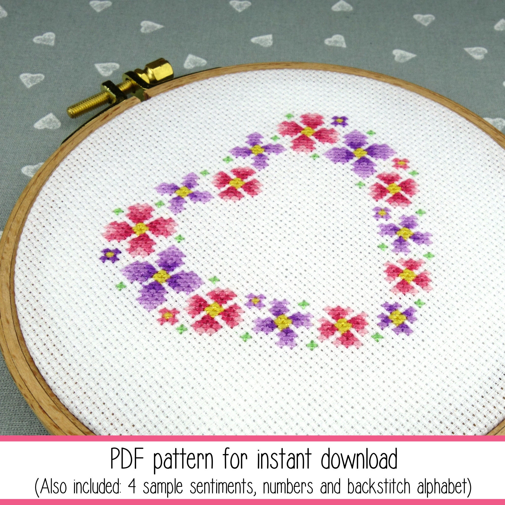 Small Floral Heart Wreath Cross Stitch Pattern With Four - Etsy