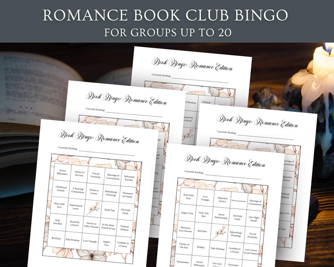 Romance Book Bingo – 20 Unique Printable Cards | Fun Book Club Game - Etsy