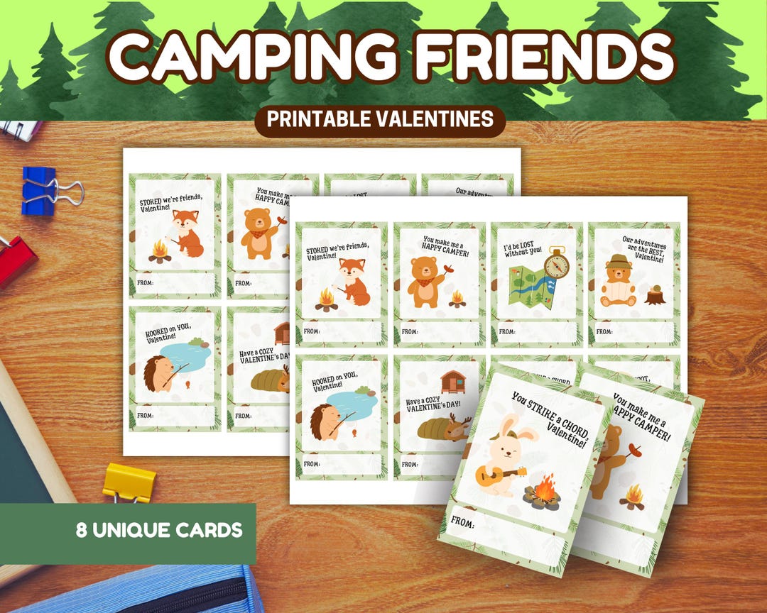 Camping Outdoorsy Valentines | Printable PDF Classroom V-day Party ...