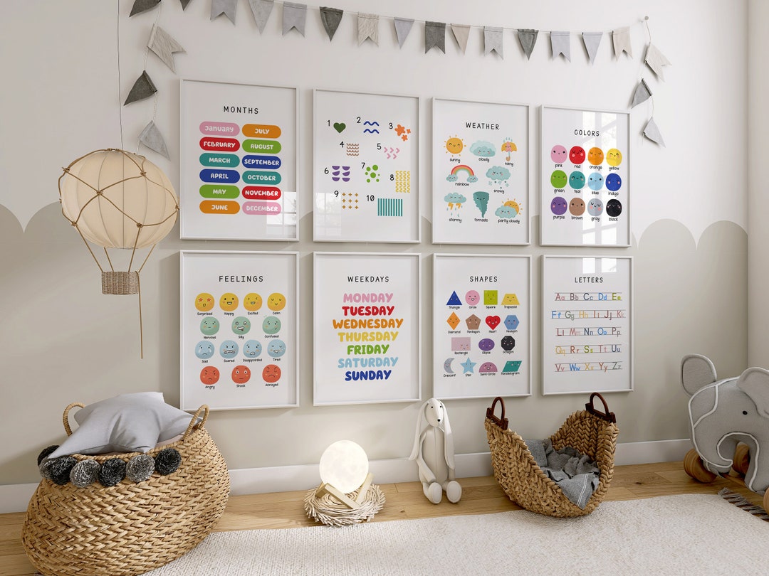 Colorful Classroom Wall Art Bundle, Colorful Shapes, Kids Educational ...