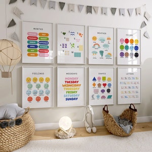 Colorful Classroom Wall Art Bundle, Colorful Shapes, Kids Educational ...